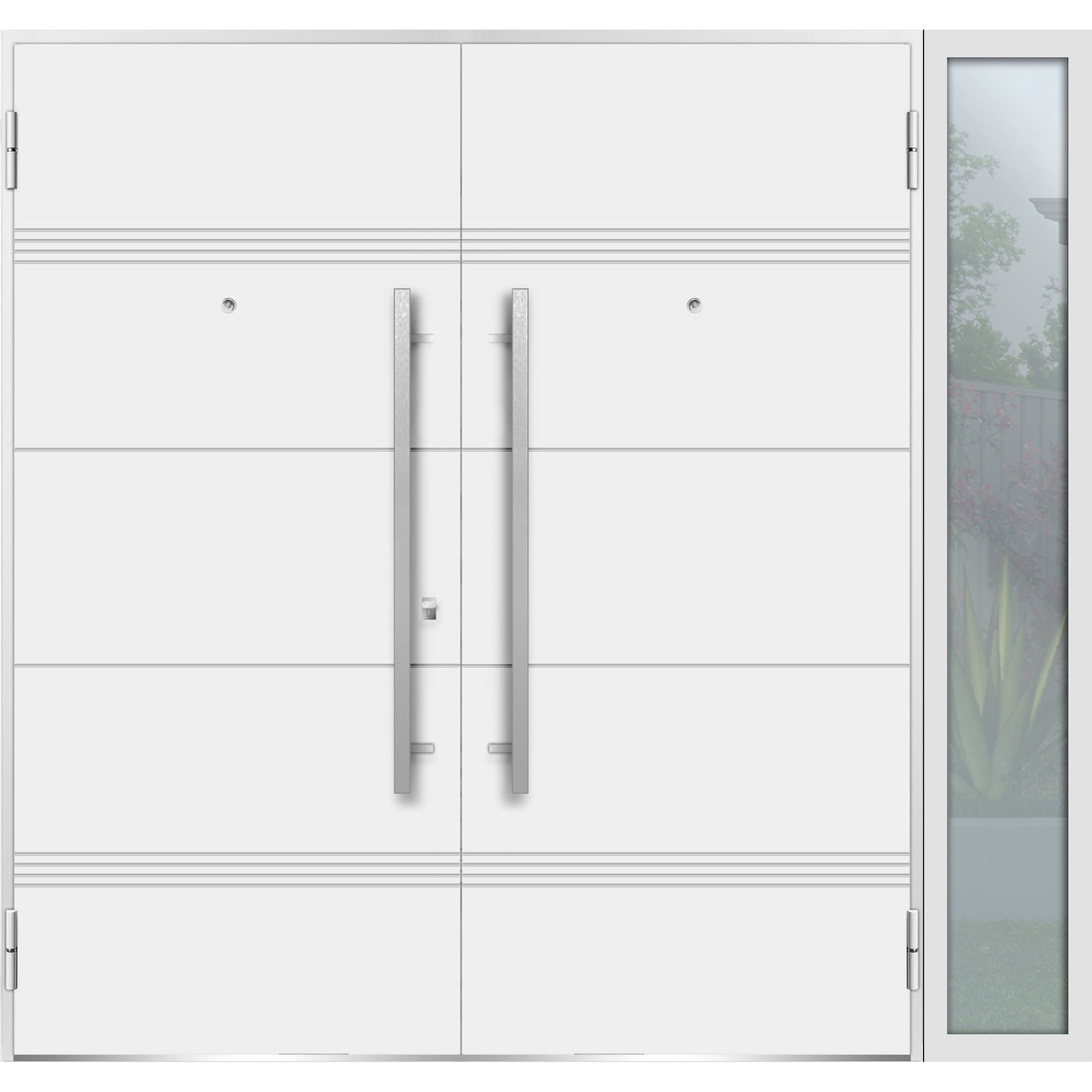 VDomDoors Front Exterior Prehung Metal Double Doors / Deux 1705 White Enamel / Sidelite Exterior ...